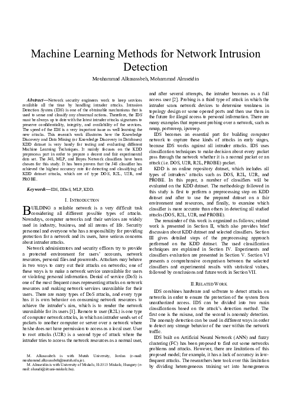 (PDF) Machine Learning Methods for Network Intrusion Detection