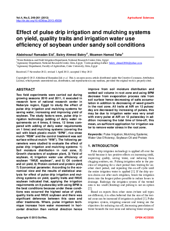 (PDF) Effect of pulse drip irrigation and mulching systems on yield ...