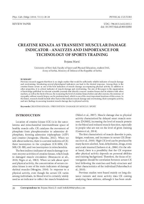 (PDF) Creatine kinaza as transient muscular damage indicator: Analyzes ...