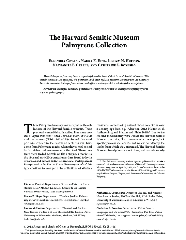 (PDF) The Harvard Semitic Museum Palmyrene Collection