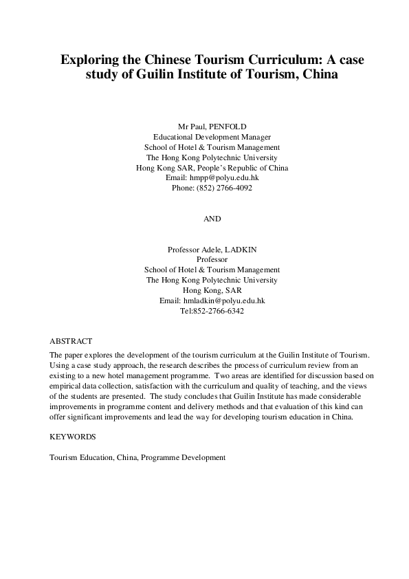(PDF) Exploring the Chinese Tourism curriculum: A case study of Guilin ...