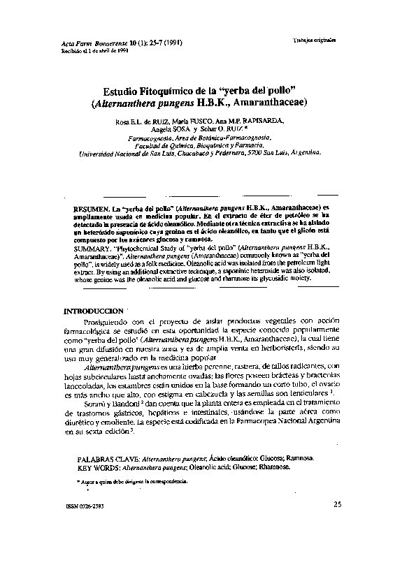 (PDF) Estudio fitoquímico de la "yerba del pollo" (Alternanthera ...