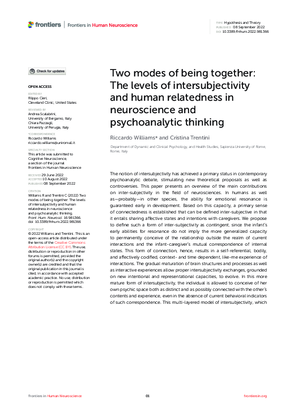 (PDF) Two modes of being together: The levels of intersubjectivity and human relatedness in ...