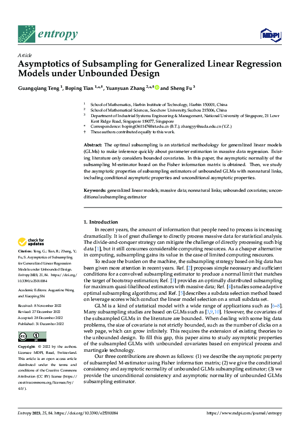 (PDF) Asymptotics of Subsampling for Generalized Linear Regression ...