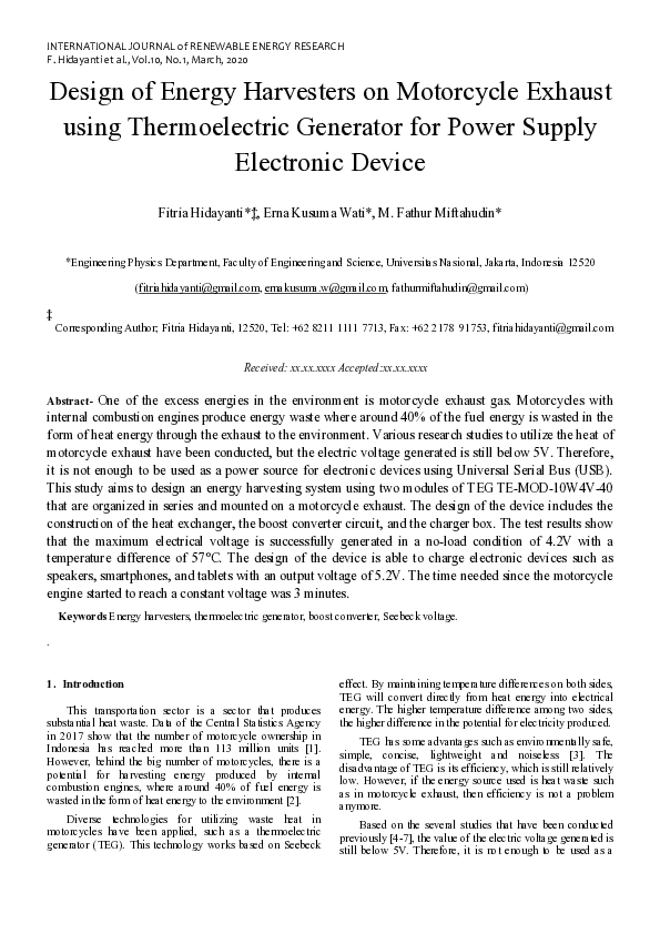 (PDF) Design of Energy Harvesters on Motorcycle Exhaust using ...