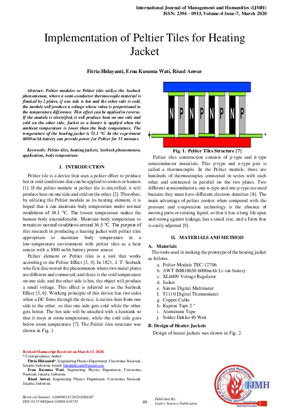 (PDF) Implementation of Peltier Tiles for Heating Jacket