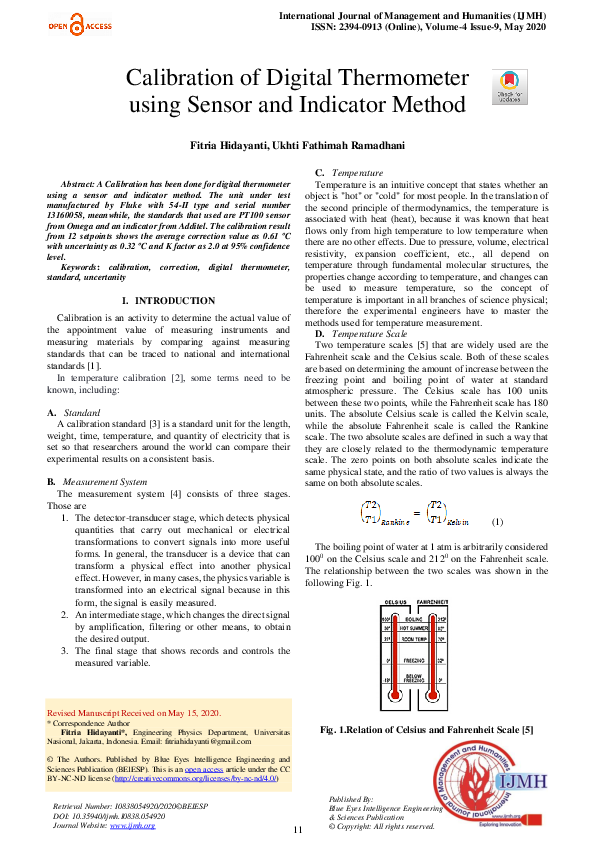 (PDF) Calibration of Digital Thermometer using Sensor and Indicator Method