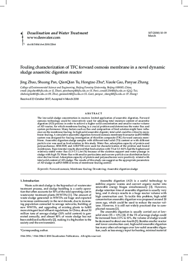 (PDF) Fouling characterization of TFC forward osmosis membrane in a ...