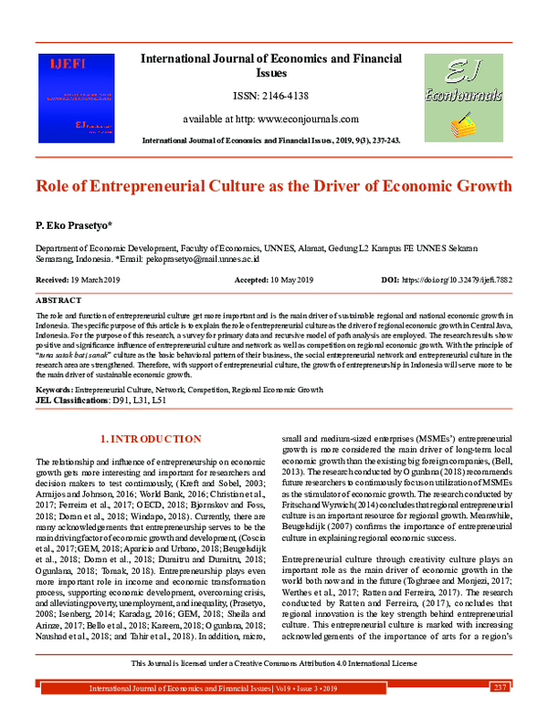 (PDF) Role of Entrepreneurial Culture as the Driver of Economic Growth