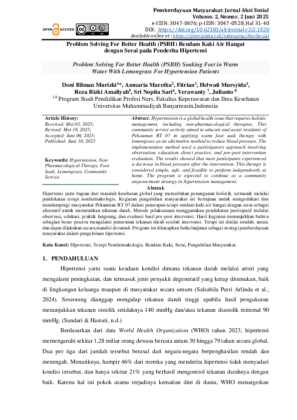 (PDF) Problem Solving For Better Health(PSBH) Rendam Kaki Air Hangat ...
