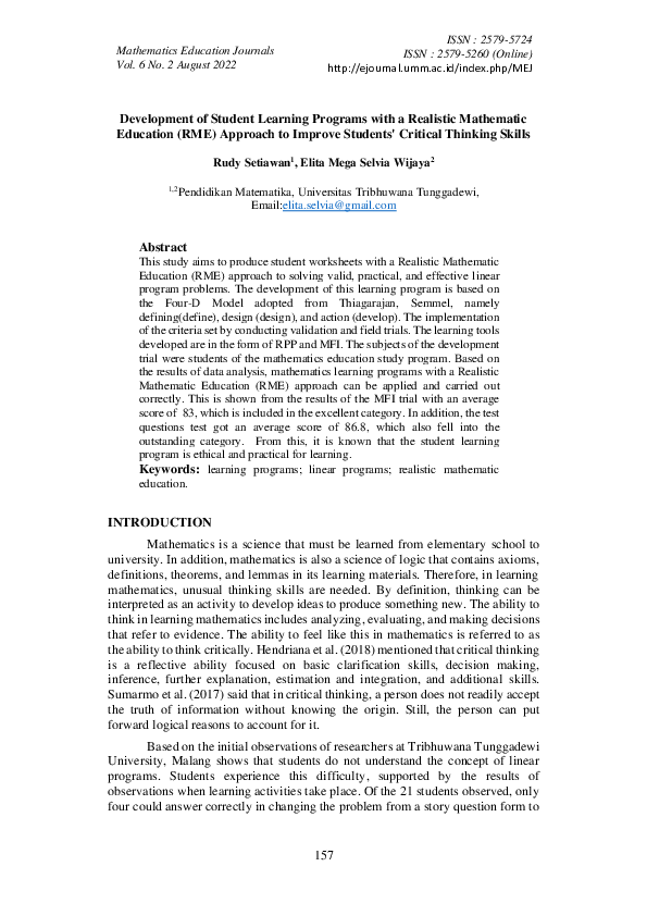 (PDF) Development of Student Learning Programs with a Realistic ...