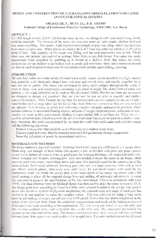 (PDF) Design and construction of 2.14 m. LOA (one sheet) flat bottom canoe (punt) for pond ...