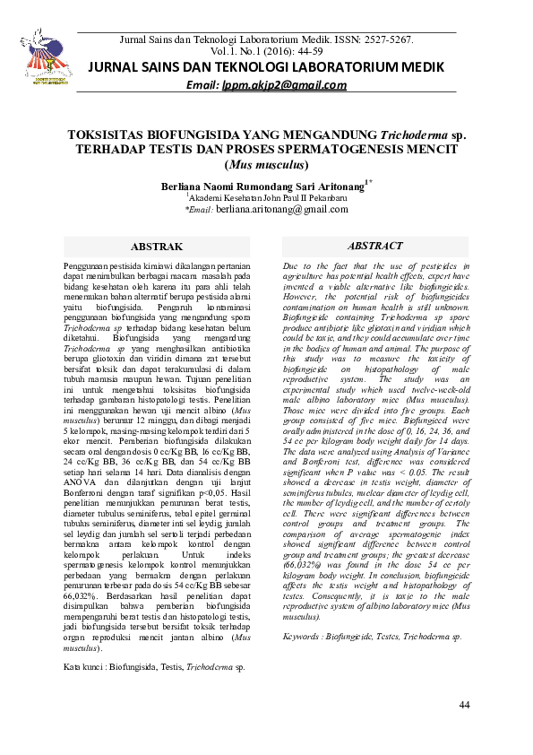 (PDF) TOKSISITAS BIOFUNGISIDA YANG MENGANDUNG Trichoderma sp. TERHADAP ...