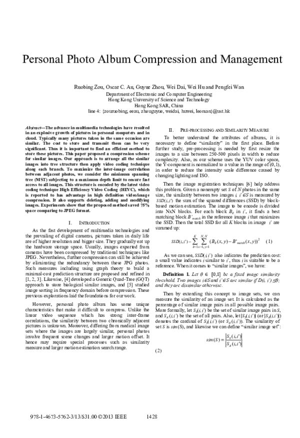 (PDF) Personal photo album compression and management