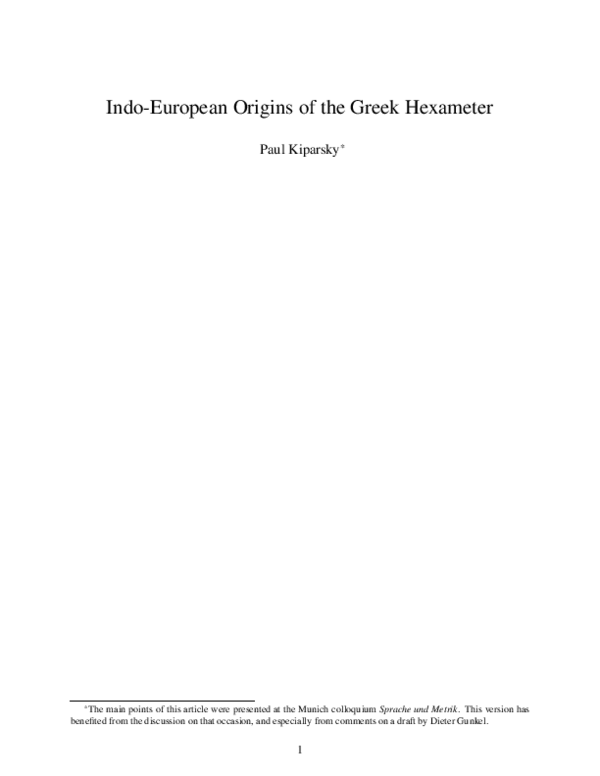 (PDF) Indo-European Origins of the Greek Hexameter