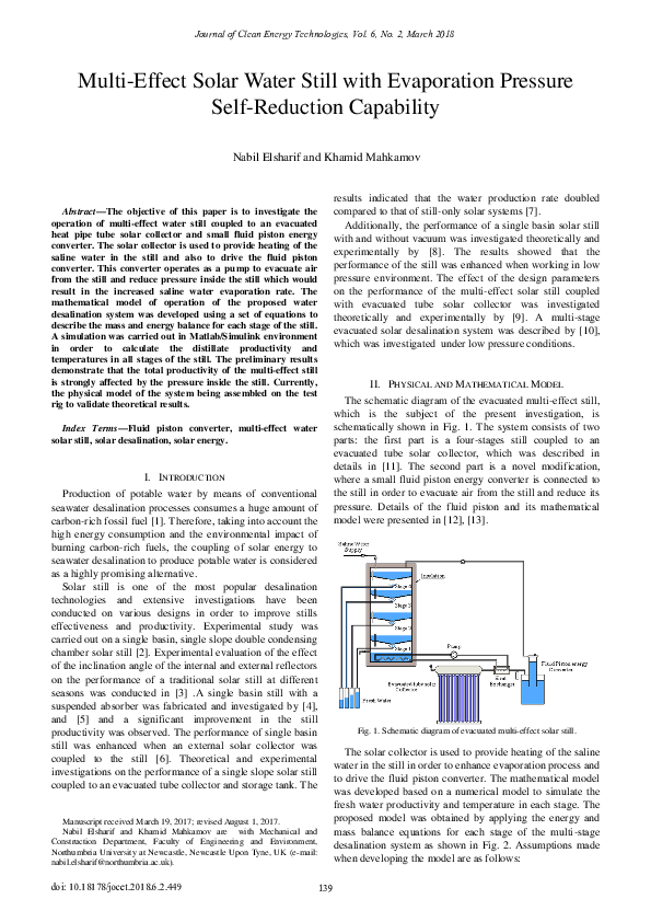 (PDF) Multi-Effect Solar Water Still with Evaporation Pressure Self ...
