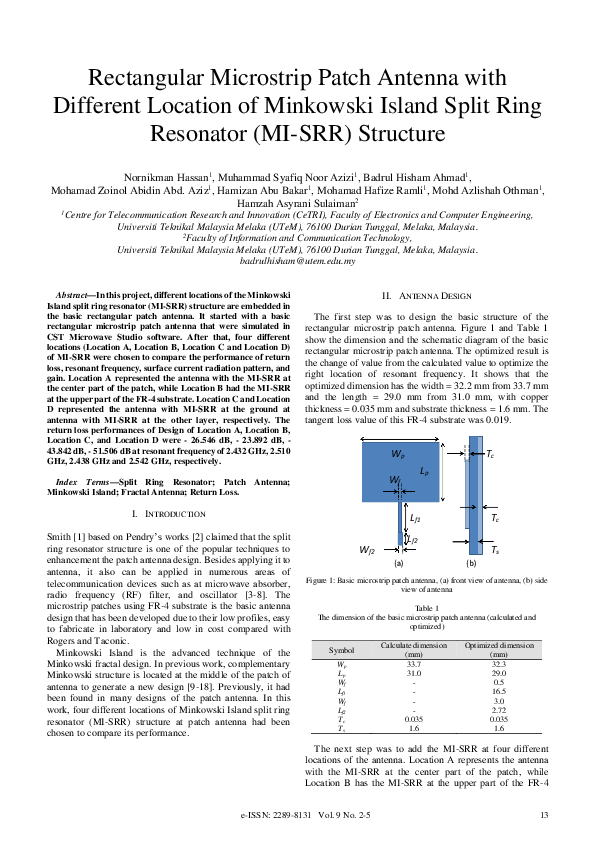 (PDF) Rectangular Microstrip Patch Antenna with Different Location of Minkowski Island Split ...
