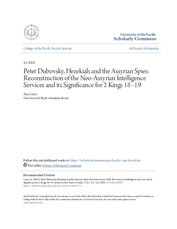 (PDF) Hezekiah and the Assyrian spies : reconstruction of the Neo ...