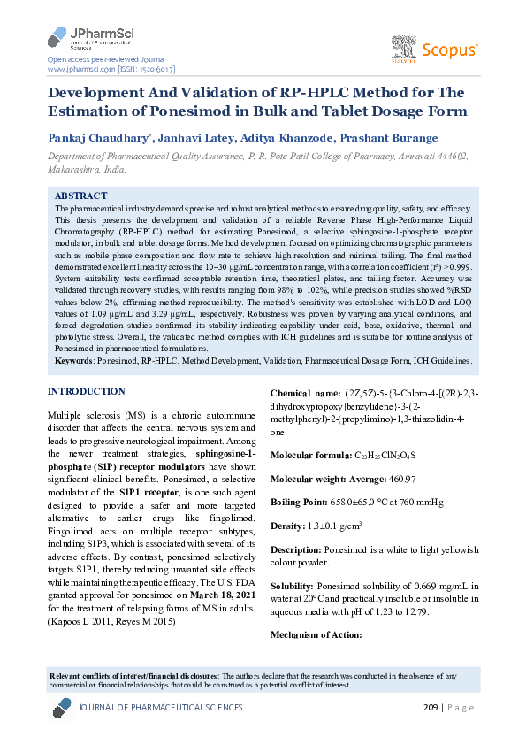 (PDF) Development And Validation of RP-HPLC Method for The Estimation ...