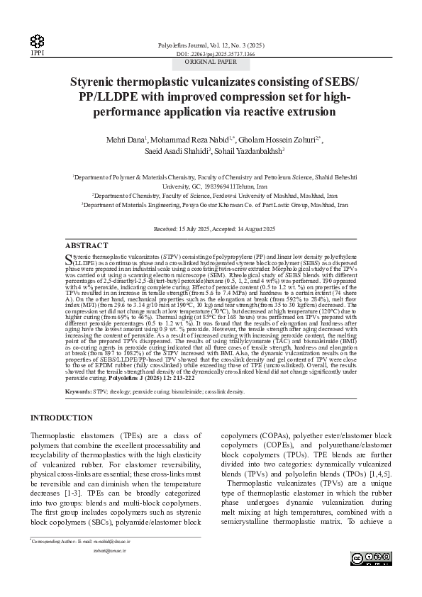 (PDF) Styrenic thermoplastic vulcanizates consisting of SEBS/ PP/LLDPE ...