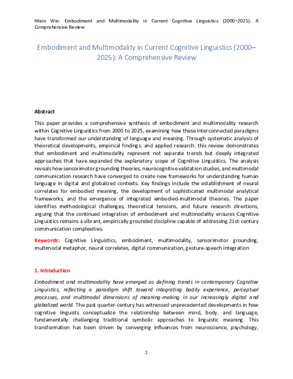 (PDF) Embodiment and Multimodality in Current Cognitive Linguistics (2000-2025): A Comprehensive ...