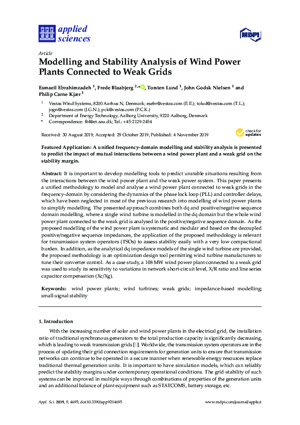 (PDF) Modelling and Stability Analysis of Wind Power Plants Connected ...