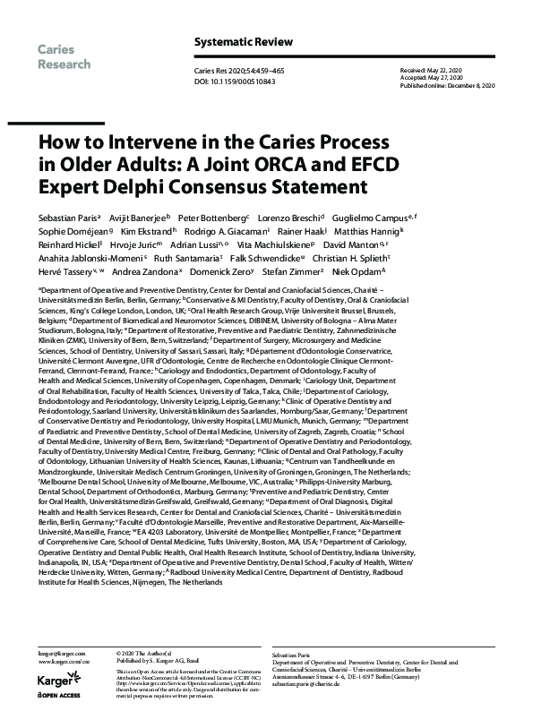 (PDF) How to Intervene in the Caries Process in Older Adults: A Joint ORCA and EFCD Expert ...