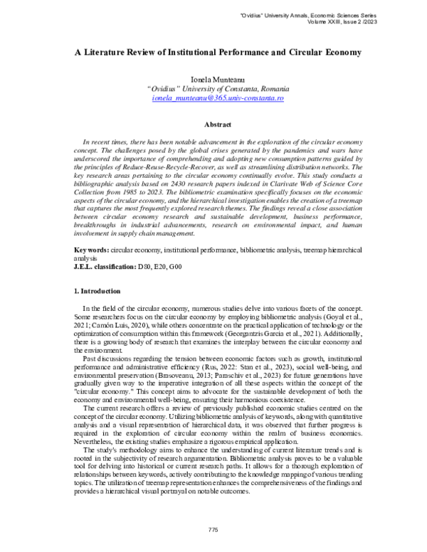 (PDF) A Literature Review of Institutional Performance and Circular Economy