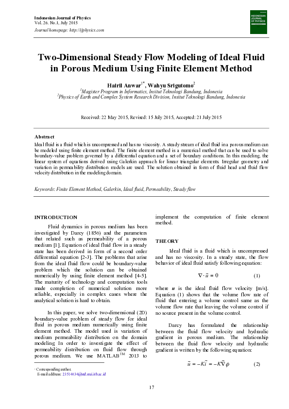 (PDF) Two-Dimensional Steady Flow Modeling of Ideal Fluid in Porous ...