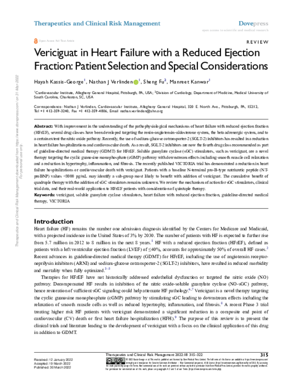 (PDF) Vericiguat in Heart Failure with a Reduced Ejection Fraction ...