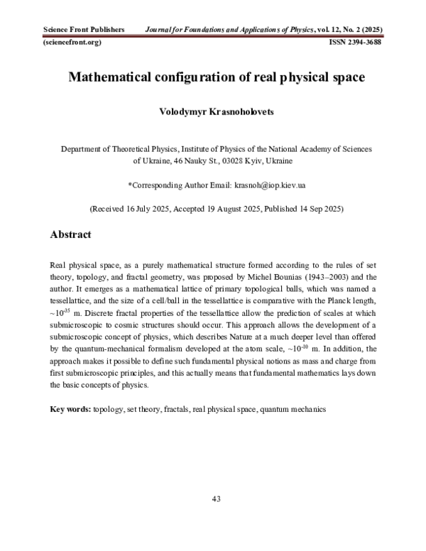 (PDF) Mathematical configuration of real physical space