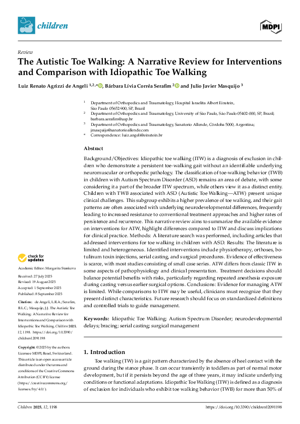 (PDF) The Autistic Toe Walking: A Narrative Review for Interventions ...