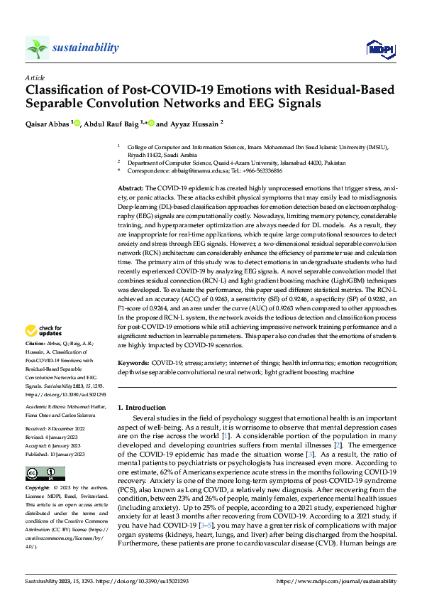 (PDF) Classification of Post-COVID-19 Emotions with Residual-Based Separable Convolution ...