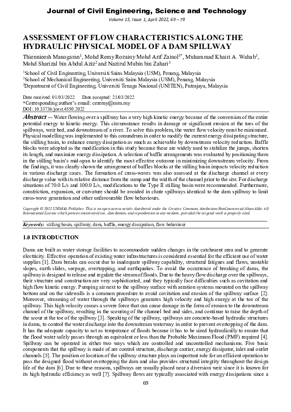 (PDF) Assessment of Flow Characteristics Along the Hydraulic Physical ...