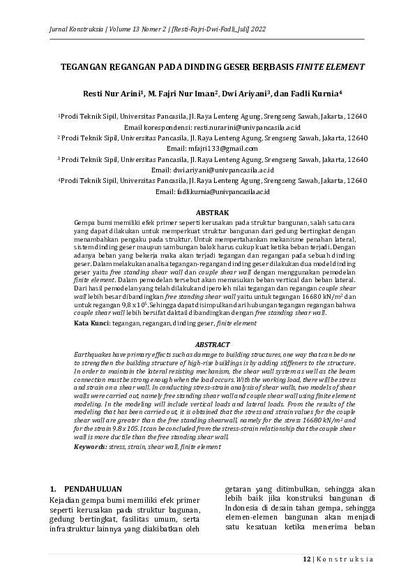 (PDF) Tegangan Regangan Pada Dinding Geser Berbasis Finite Element