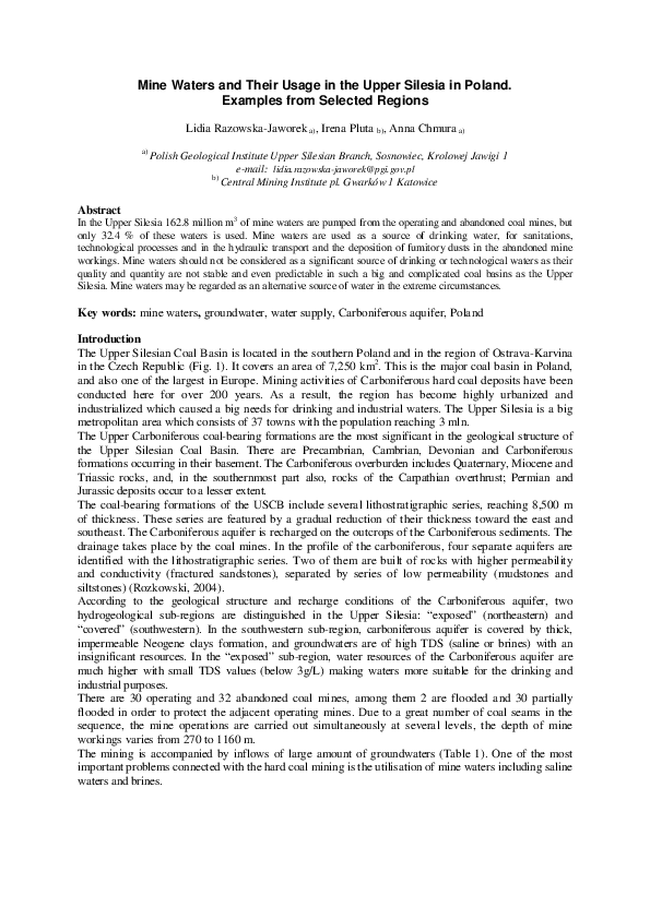 (PDF) Mine Waters and Their Usage in the Upper Silesia in Poland ...