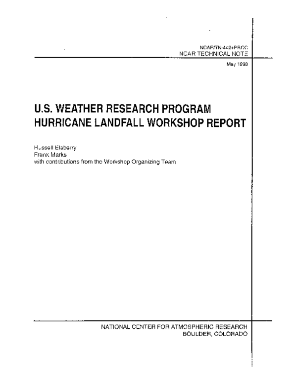 (PDF) U.S. Weather Research Program, Hurricane Landfall Workshop Report