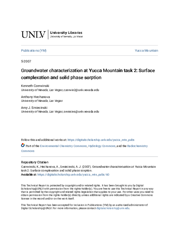 (PDF) Groundwater characterization at Yucca Mountain task 2: Surface ...