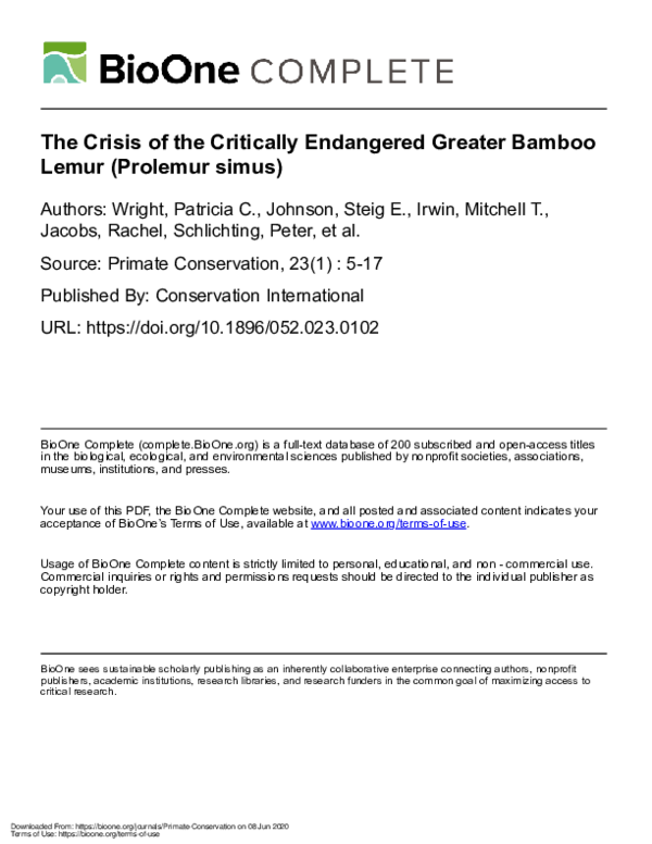 (PDF) The Crisis of the Critically Endangered Greater Bamboo Lemur ...