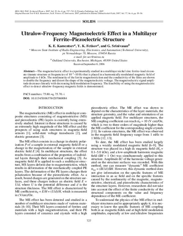 (PDF) Ultralow-frequency magnetoelectric effect in a multilayer ferrite ...