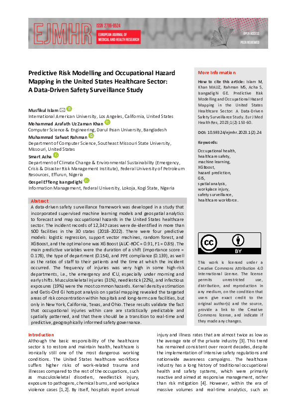 (PDF) Predictive Risk Modelling and Occupational Hazard Mapping in the ...