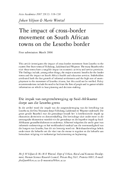 (PDF) The impact of cross-border movement on South African towns on the ...