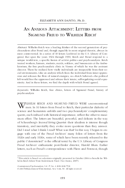 (PDF) An Anxious Attachment: Letters from Sigmund Freud to Wilhelm Reich