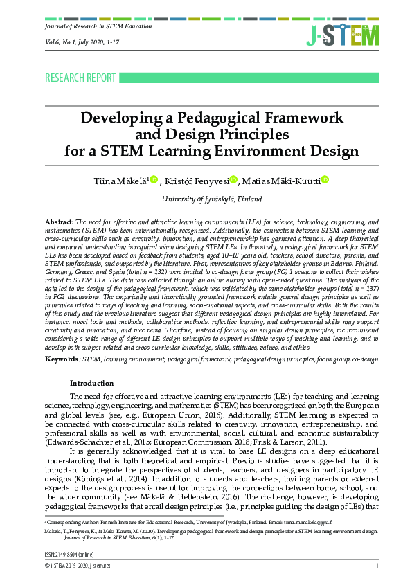 (PDF) Developing a Pedagogical Framework and Design Principles for STEM ...