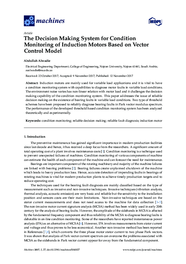 (PDF) The Decision making System for Condition Monitoring of Induction ...