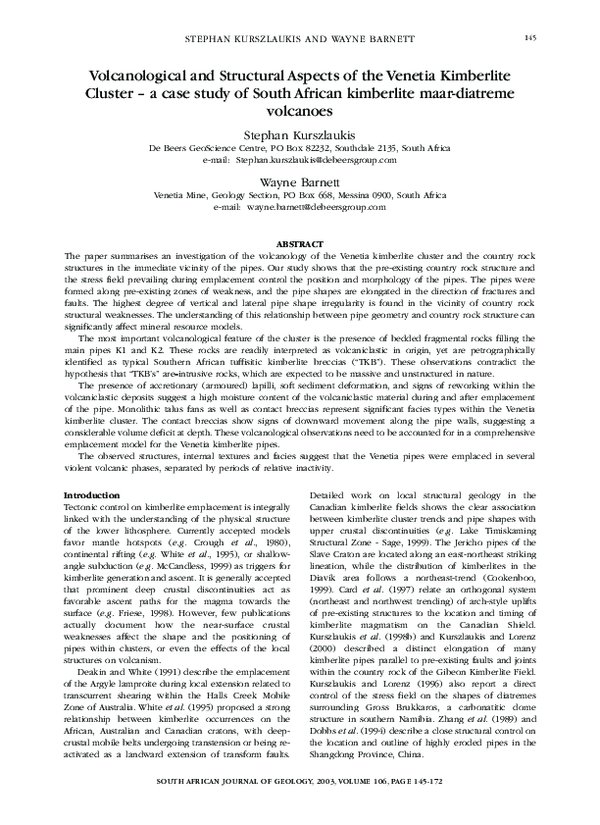 (PDF) Volcanological and structural aspects of the Venetia kimberlite ...