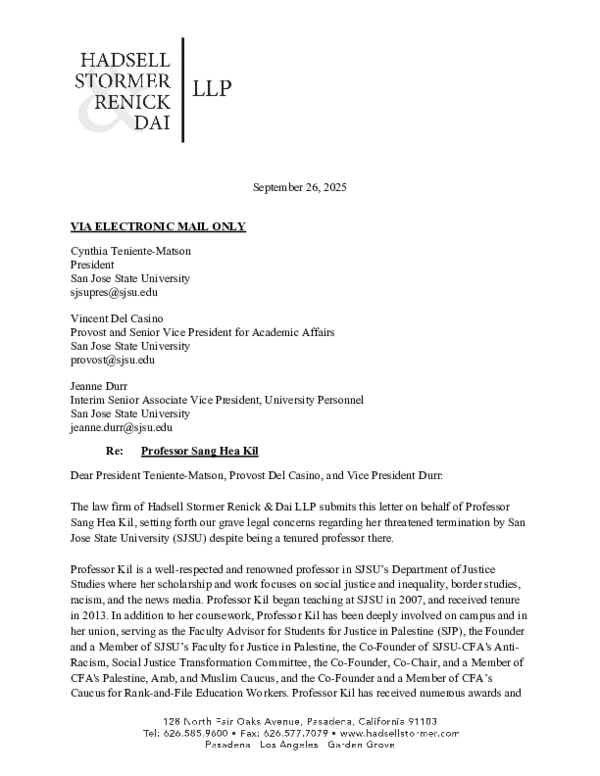 (PDF) My lawyer's letter to SJSU over their firing of me for supporting ...