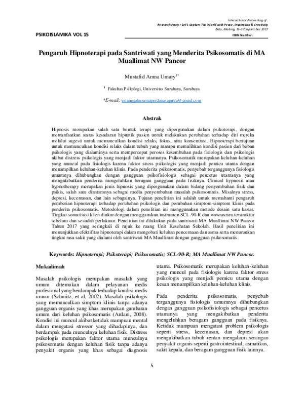 (PDF) Pengaruh Hipnoterapi pada Santriwati yang Menderita Psikosomatis ...