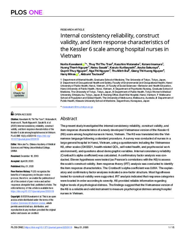 (PDF) Internal consistency reliability, construct validity, and item ...