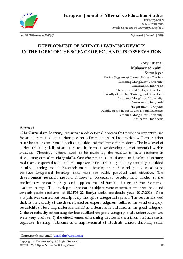 (PDF) Development of Science Learning Devices in the Topic of the ...